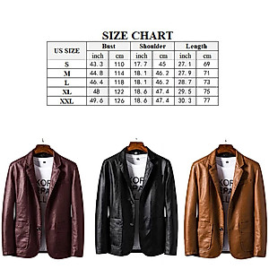 Rayiisuy Mens PU Leather Blazer Men's Casual Single Button Suit Coat Slim Fit Lapel Black Jackets For Men Stylish Faux Leather Outwear (Brown), XY-903, Large