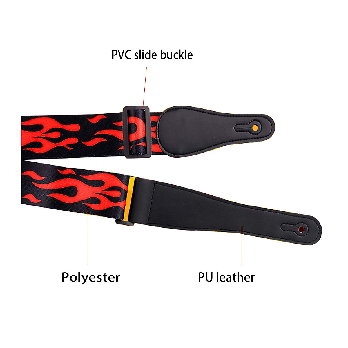 RAUYIVANY Guitar strap nylon and polyester material, adjustable length (35-58 inches), suitable for classical, electric guitar, acoustic guitar and bass (flame type)