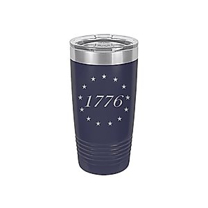 Rogue River Tactical Betsy Ross 1776 American USA Flag 20 Oz. Travel Tumbler Mug Cup w/Lid Vacuum Insulated Hot or Cold Military Vet Gift (Blue)