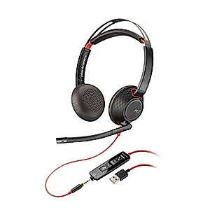 Poly - Blackwire 5220 USB-A Headset (Plantronics) - Wired, Dual Ear (Stereo) Computer Headset with Boom Mic - USB-A, 3.5 mm to connect to your PC, Mac, Tablet and/or Cell Phone
