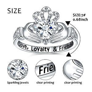 Claddagh Ring for Women Sterling Silver Irish Celtic Claddagh Ring Engraved Love Loyalty Friendship Women's Claddagh Ring Size 7