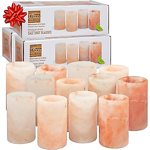 D'Eco Himalayan Salt Shot Glasses (12 Pack) - Hand-Carved 3" All-Natural Pink Salt Tequila Shooters - Perfect For College, Parties, Birthday Gifts