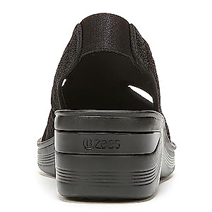 BZees Womens Daytona Slip-On Wedge Sandal Black Chevron 9.5 M