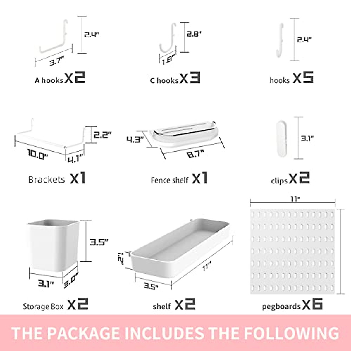 JoyBHole Pegboard Combination Kit with Shelf and Hooks No Punching for Garage Kitchen Living Room Bathroom Office,Pegboard Wall Organizer (White, 33" x 22")