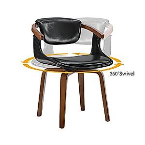 Art Leon Desk Chair No Wheels, Mid Century Modern Swivel Accent Chair, Faux Leather Home Office Desk Chair for Small Spaces Living Room Bedroom, Black