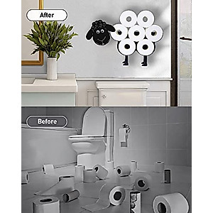 Sheep Toilet Paper Holder Stand, Cute Metal Wall Mount Toilet Paper Storage for 8 Rolls, Funny Animal Handwork Bathroom Gift Tissue Organizer Baskets