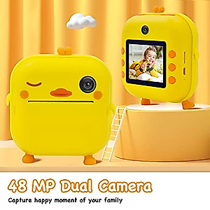 Instant Print Camera for Kids,Zero Ink Kids Camera with Print Paper,Selfie Video Digital Camera with HD 1080P 2.4 Inch Screen 3-14 Years Old Children Toy Learning Camera for Birthday,Chistmas-Yellow
