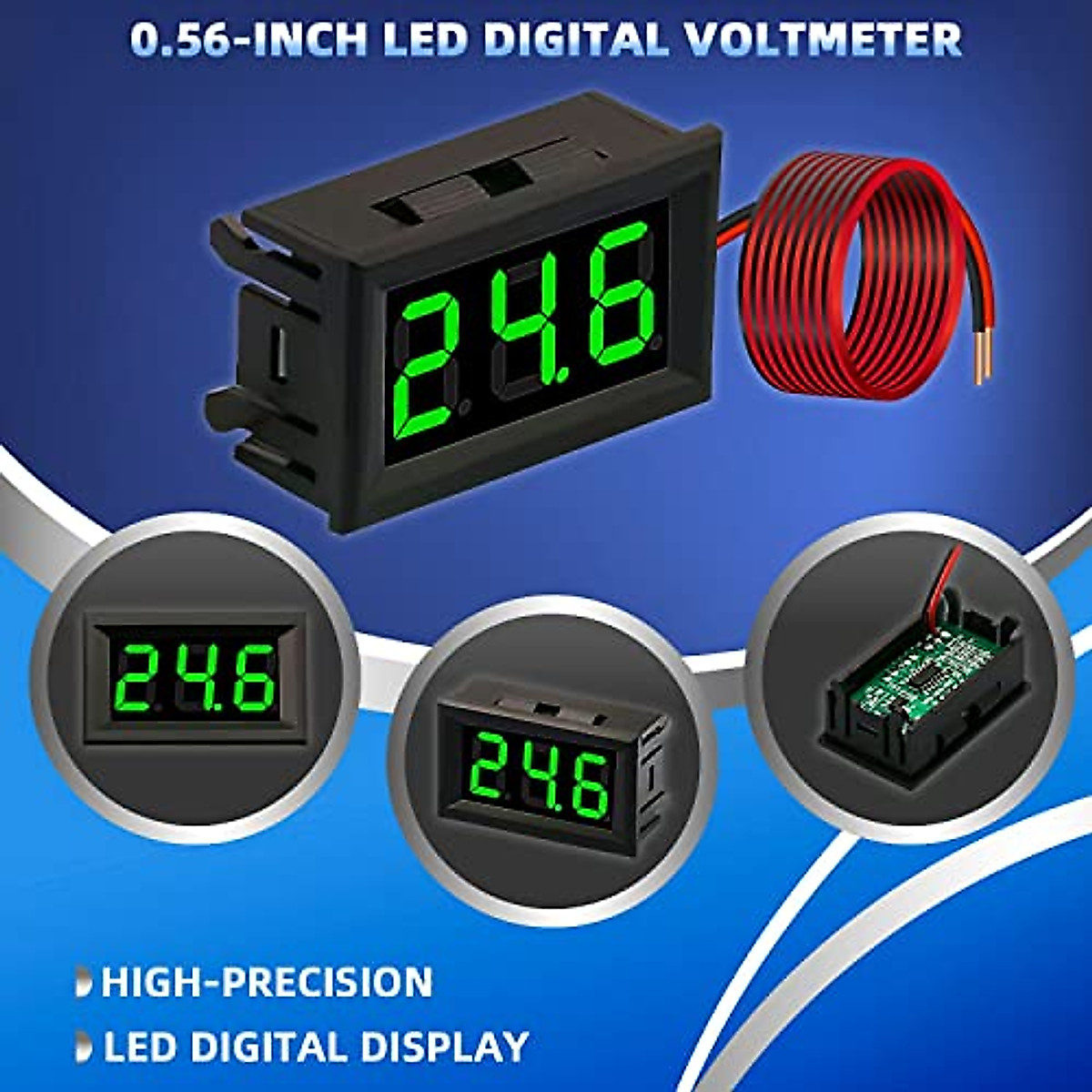 CenryKay 6PCS 2 Wire Green DC 4.5-30V 0.56" LED Panel Digital Display Voltage Meter Mini DC Digital Voltmeter
