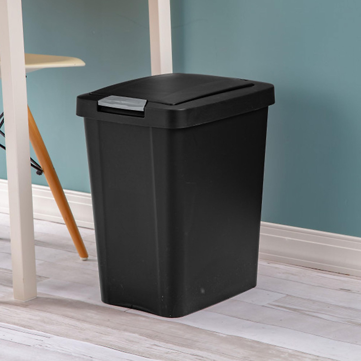 Sterilite 7.5 Gallon TouchTop Wastebasket Trash Can with Pop Up Lid for Kitchen, Bathroom, Mudroom or Office, 4 Pack, Black