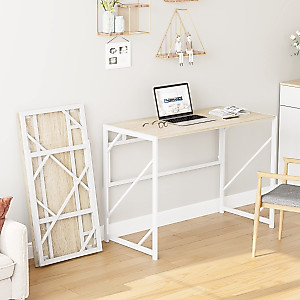 Elephance Folding Desk Writing Computer Desk for Home Office, No-Assembly Study Office Desk Foldable Table for Small Spaces