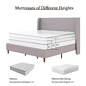 Jocisland Upholstered Bed Frame Queen Size Platform Bed with Wingback Headboard/No Box Spring Needed/Easy Assembly/Light Grey