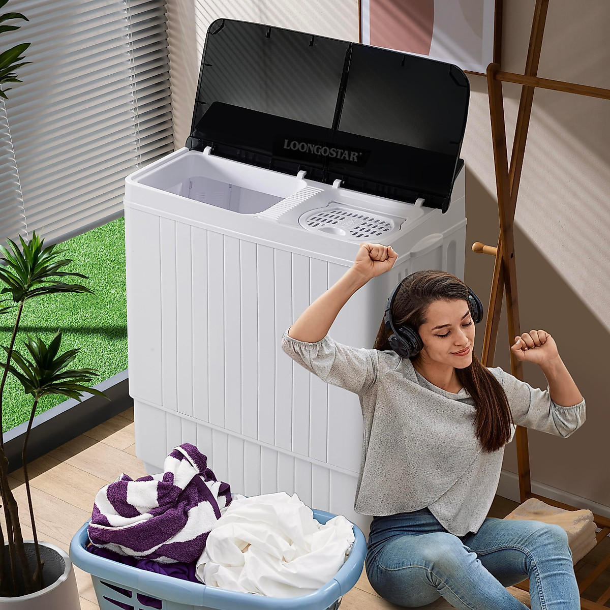 28Lbs Portable Washing Machine, Twin Tub Washing Machine Laundry Compact Washer spinner Combo with Drain Pump and Spin Cycle, 18Lbs Washer and 10Lbs Spinner dryer for Apartments RVs and Dorms