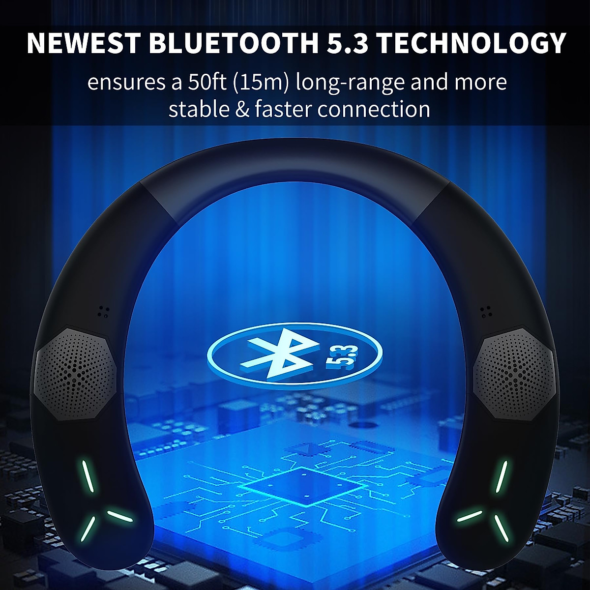 ENUOSUMA Neckband Bluetooth Speaker, Neck Speaker Bluetooth Wireless with True 3D Stero Sound, Wearable Speaker with Dynamic GRB & AUX, Portable Soundwear for Home Sport Outdoor, Black