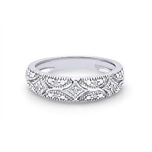 Sterling Silver Round Moissanite Diamond Accent Bridal Wedding Band Ring for her in 14K White Gold Over Sterling Silver, Jewelry gift for Women Ring Size-6