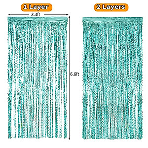 4 Pack 3.3 ft x 6.6 ft Wavy Aqua Teal Blue Tinsel Foil Fringe Curtains Backdrop - Wave Metallic Foil Curtains for Wedding Girl Princess Bachelorette Euphoria Theme Party Decoration