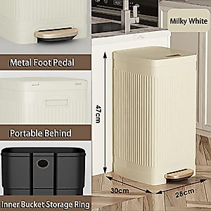 Aupekro Trash Can with Lid Soft Close, 5.2 Gallon Stainless Steel Garbage Can with Removable Inner Bucket, Rectangular Pedal Step Trash Can for Kitchen, Living Room, Office (Milky White)