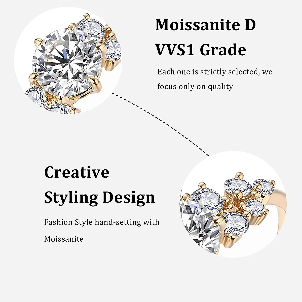 Jelafu Customized 1CT Moissanite Halo Engagement Ring for Women Gold Plated Sterling Silver Solitaire Engagement Ring D Color VVS1 Clarity Round Diamond Promise Ring Wedding Ring Size: 4-15