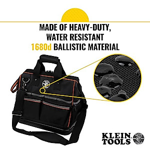 Klein Tools 55431 Tool Bag with Molded Bottom, Padded Shoulder Strap and Lighted Tool Storage with 31 Pockets