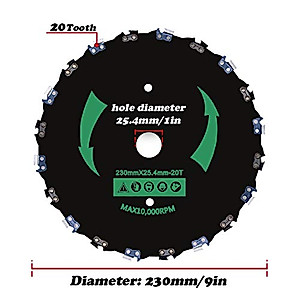 IRmm 9" x 20T Chainsaw Tooth Brush Cutter Blade & 10" x 80T Carbide Tip Brush Cutter Blade with Adapter for Cutter, Trimmer, Weed Eater (1" Arbor)