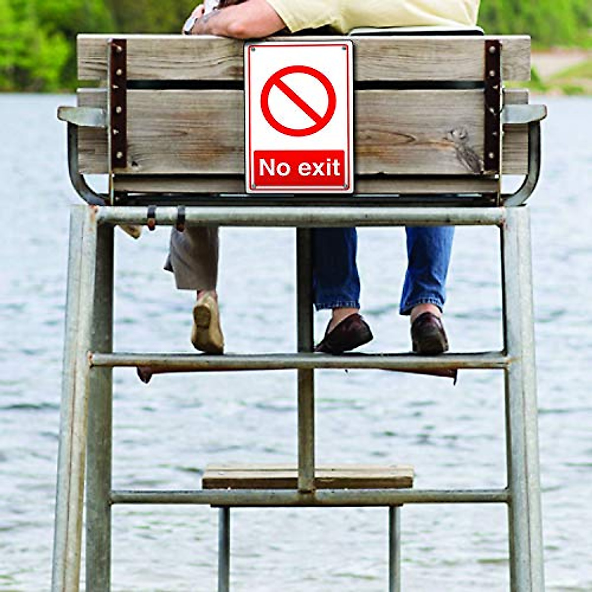 BannerBuzz No Exit Prohibited Sign , Metal Aluminum Rust Free, UV Print Coated and Weatherproof Sign, Indoor Outdoor Use, Easy to Mount (24" W X 36" H, Sign with Holes)