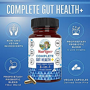 MaryRuth's Complete Gut Health+ | 3-in-1 Prebiotic + Probiotic + Postbiotic Corebiome® Vegan Gastrointestinal Support | Support Gut Health & Immune Function | 2 capsules per serving; 30 servings