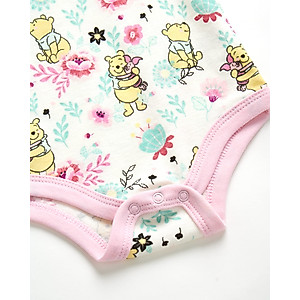 Disney Baby Girls? Minnie Mouse Bodysuit ? 3 Pack Romper: Easy Diaper Change, Size 0-3M, Pooh Bear Pink/Green