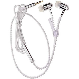 Luminous Zip Earphones Glow in The Dark Zipper Headphones Light up Wired Earbud Stereo Earphones for Mobile Phones Tablet (Zip-White)