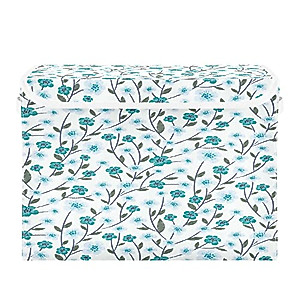 Kigai Storage Basket Blue Floral Storage Boxes with Lids and Handle, Large Storage Cube Bin Collapsible for Shelves Closet Bedroom Living Room, 16.5x12.6x11.8 In