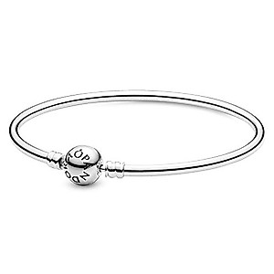 Pandora Moments Sterling Silver Ball Clasp Bangle for Women - Compatible Moments Charms - Bangle Charm Bracelet - Gift for Her - 6.7"