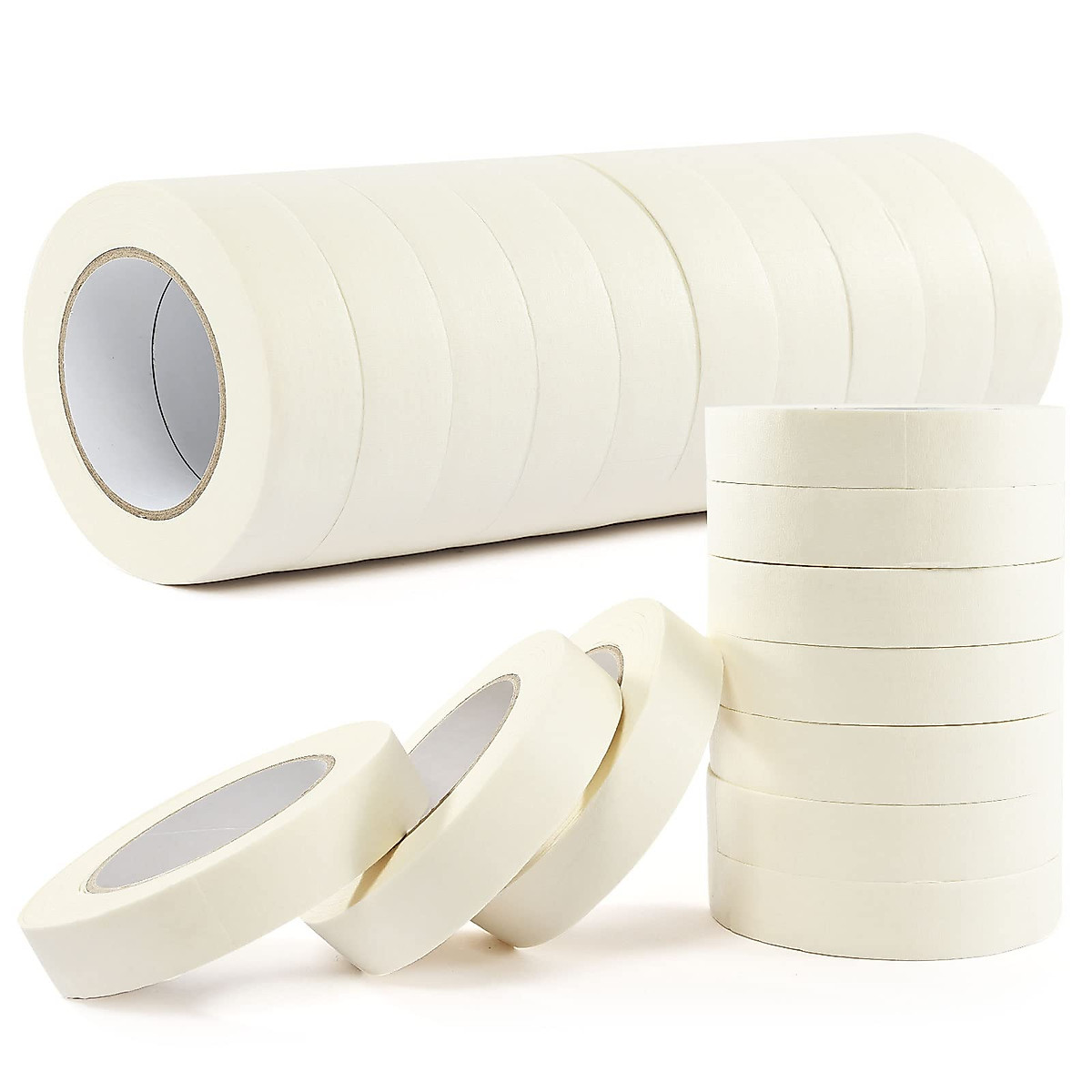 Masking Tape Bulk 1 Inch 20 Packs Drafting Painters Tapes White Beige, General purpose Masking Tapes for Painting, Labeling, Packing, Craft, Art, Home, Office, School, 1 Inch x 55 Yards x 20 Rolls