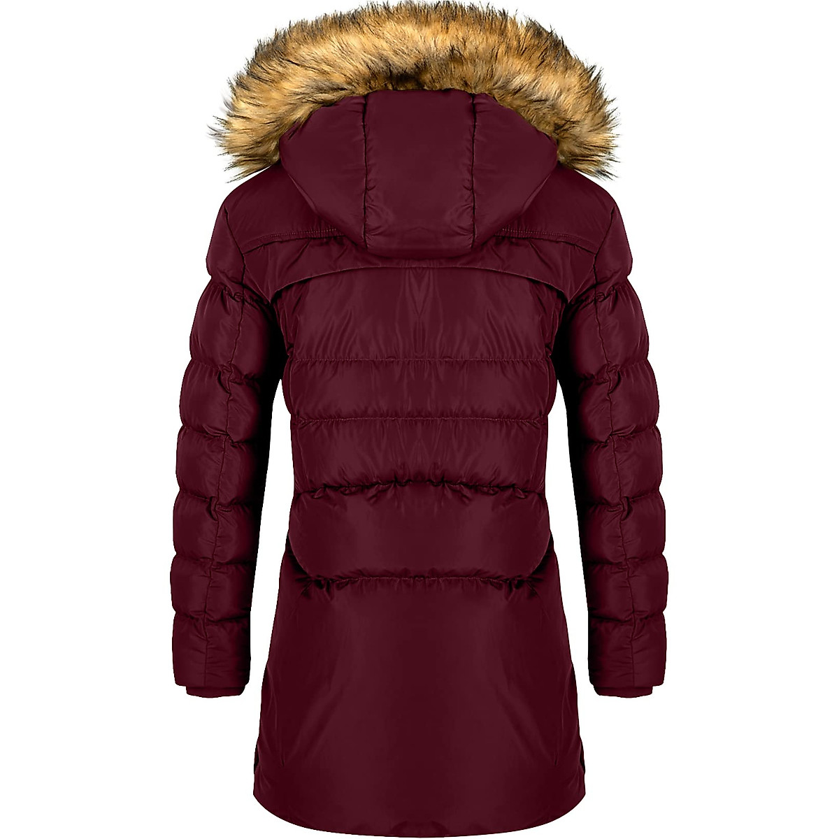 CHERFLY Women's Winter Puffer Coat Heavy Warm Long Parka Down Jacket with Fur Hood,Wine Red,Large