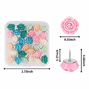 Push Pins for Cork Board - Cuttte 30pcs Decorative Push Pins with Case, Cute Thumb Tacks and Push Pins for Bulletin Board, 6 Colors Flower Pushpins, Office Decor for Women, Cubicle Desk Accessories