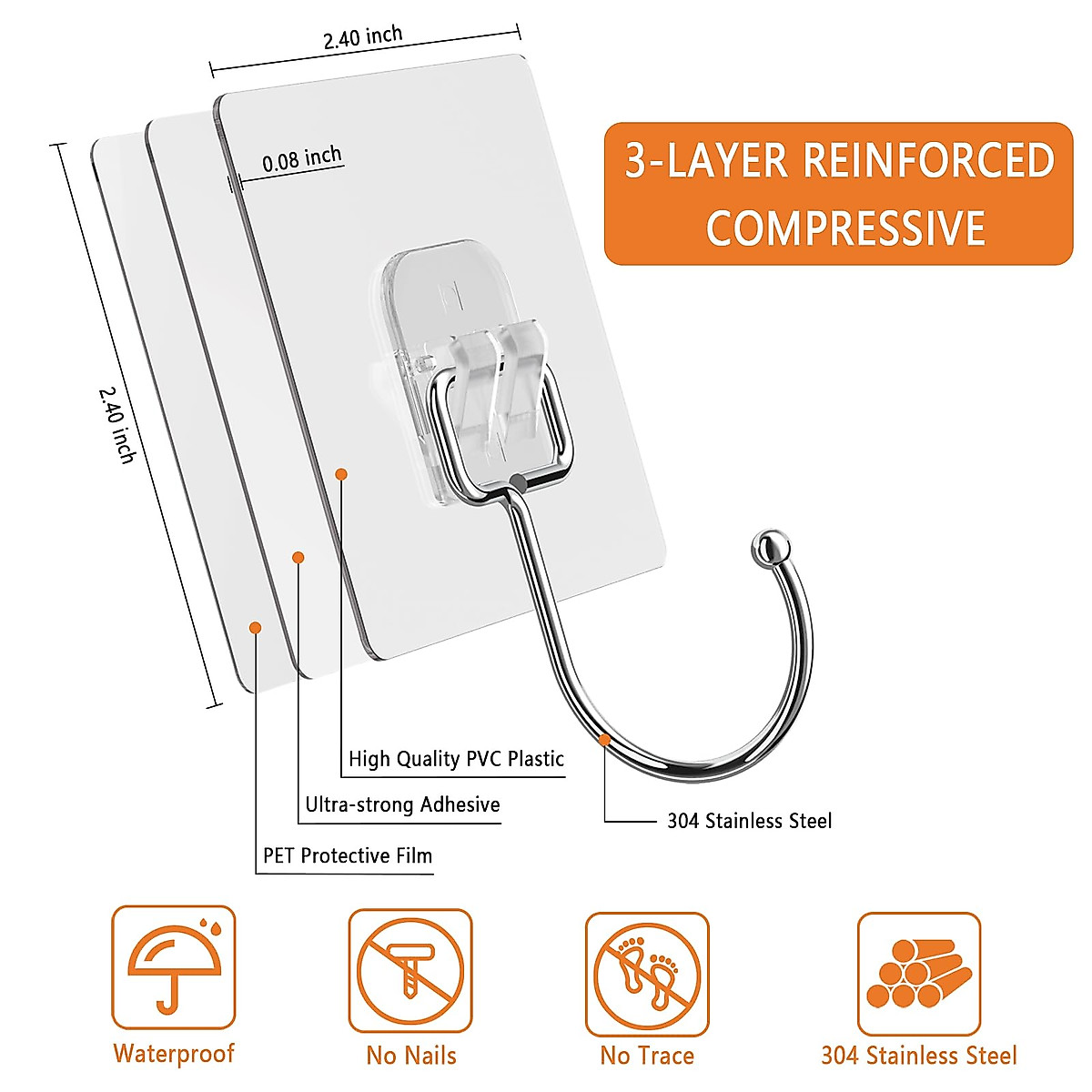 Furnibear Adhesive Hooks for Hanging 33lbs Heavy Duty Towel Coat Hooks Waterproof Self Adhesive Wall Hooks for Bathroom Shower Kitchen Door Home Improvement Utility Hook