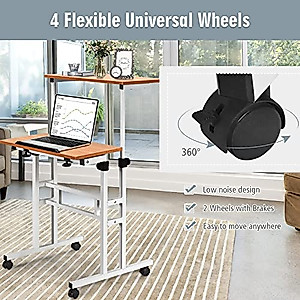 COSTWAY Mobile Standing Desk, Height Adjustable Rolling Laptop Cart w/Tilting Desktop for Standing or Sitting, Lockable Casters, Home Office Computer Workstation for Small Spaces (Walnut)