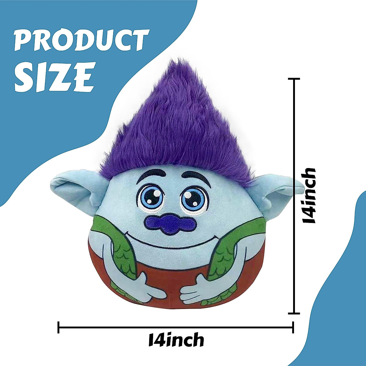 Trolls Branch Plush Toy – 14-inch Branch Trolls Toy – Cute Trolls Plushies for Kids – Adorable Stuffed Animal Plushies – Soft Troll Pillow for Cuddling and Playtime – Kids Toys for Ages 3 & Up (Blue)