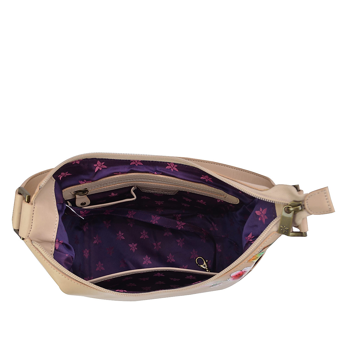 Anuschka Women's Hand Painted Genuine Vegetable Tanned Leather Hobo - Flower Garden Almond