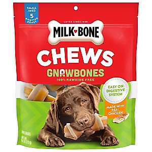 Milk-Bone Chews GnawBones Rawhide Free Dog Treats, Chicken, 5 Long Lasting Small/Medium Knotted Bones