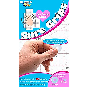 Sure Grips by Ultima – Non-Slip Ruler Grip Rings with 3M Adhesive Backing – Designed for Quilting & Patchworking – Works on Any Ruler – 30 Rings, 15 Large & 15 Small