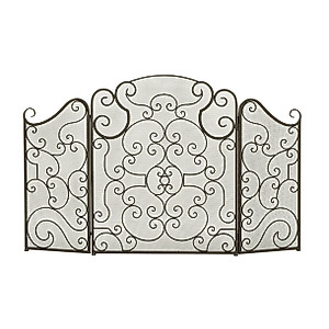 Deco 79 Metal Scroll Foldable Mesh Netting 3 Panel Fireplace Screen, 52" x 1" x 35", Black