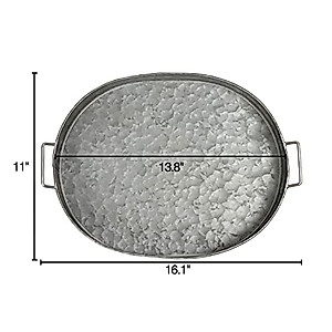 SOFE Oval Galvanized Metal Tray, Farmhouse Round Tray with Handles, Large Serving Tray Decorative and Rustic Candle Holder Tray, Coffee Table Tray Centerpieces for Dining Room、Living、Kitchen