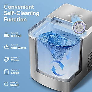 Ice Maker Machine for Countertop, Freezimer 33 lbs/24Hrs, 9 Cubes Ready in 6 Mins Self-Cleaning Electric Ice Machine with Ice Scoop and Basket for Home Kitchen Bar Party - Silver