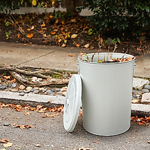 Plexon 2 Pack 20-Gallon Beige Galvanized Steel Round Trash Can with Lid Powder Coated Metal, Indoor and Outdoor Use, Durable Construction, Retro Design, Stylish