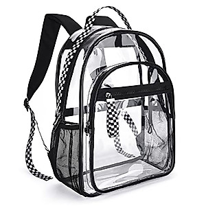LIGHT FLIGHT Large Clear Backpack with Reinforced Padded Straps Heavy Duty PVC Transparent Backpack See Through Bookbags for Work,Travel, Black