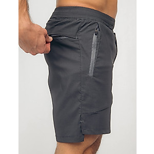 4KOR Fitness Mens Essential Training Shorts Designed for Weightlifting Running Working Out - with Pockets (Large, Dark Grey)