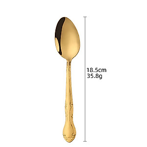 QIBOORUN 12-Piece Stainless Steel Dinner Spoons with Flower Edge, Stainless Steel Dinner Spoons Set, Table Spoon Dessert Spoons for Home, Kitchen or Restaurant - 7.3 Inches-Gold