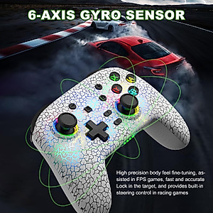 arVin Switch Controller, Wireless Switch Pro Controllers for Switch/Lite/OLED/PS4/PS3/PC/iPhone/Android Remote Gaempad Joystick with Unique Crack/9-Color RGB Light/6-Axis Gyro/Vibration/Turbo/Back Key