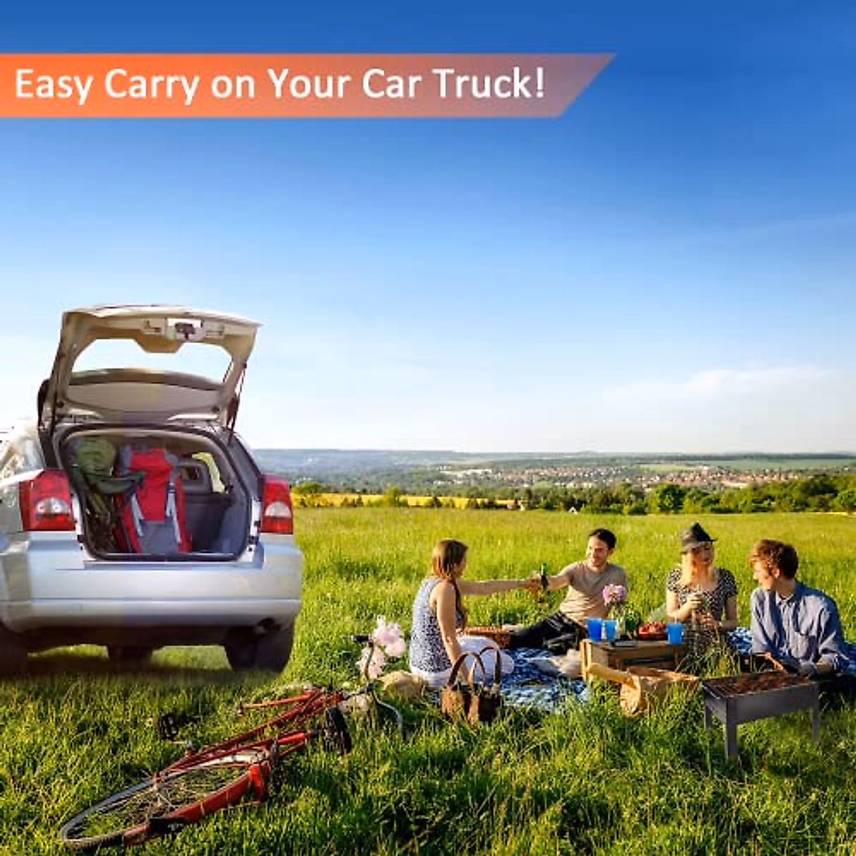 YSSOA 20” Portable Grill Charcoal Barbecue Grill, Small D, Portable Grill,Detachable Grill, Mini Tabletop Camping Grill BBQ, Black