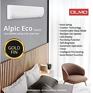 OLMO Alpic 12,000 BTU, 110/120V, 17.4 SEER2, Pre-charged Ductless Mini Split Air Conditioner with Heat Pump Including 16ft Installation Kit
