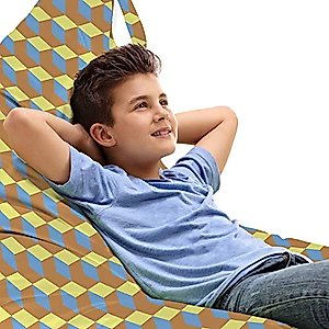 Ambesonne Cubes Lounger Chair Bag, Symmetrically Arranged Cubics in Soft Warm Tones Repeated Structure, High Capacity Storage with Handle Container, Lounger Size, Camel Pale Green and Blue