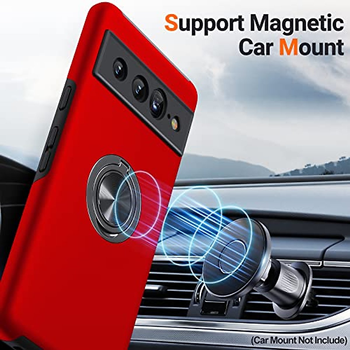 KOVASIA Designed for Google Pixel 7 Pro,Case with 360° Ring Stand, Multi-Layer Protective Case, Shockproof Cover for Google Pixel 7 Pro Case,Red